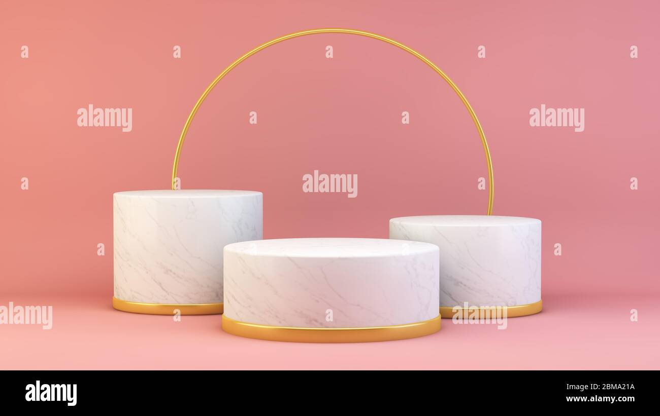 Empty storefront with marble podium and golden details for product ...