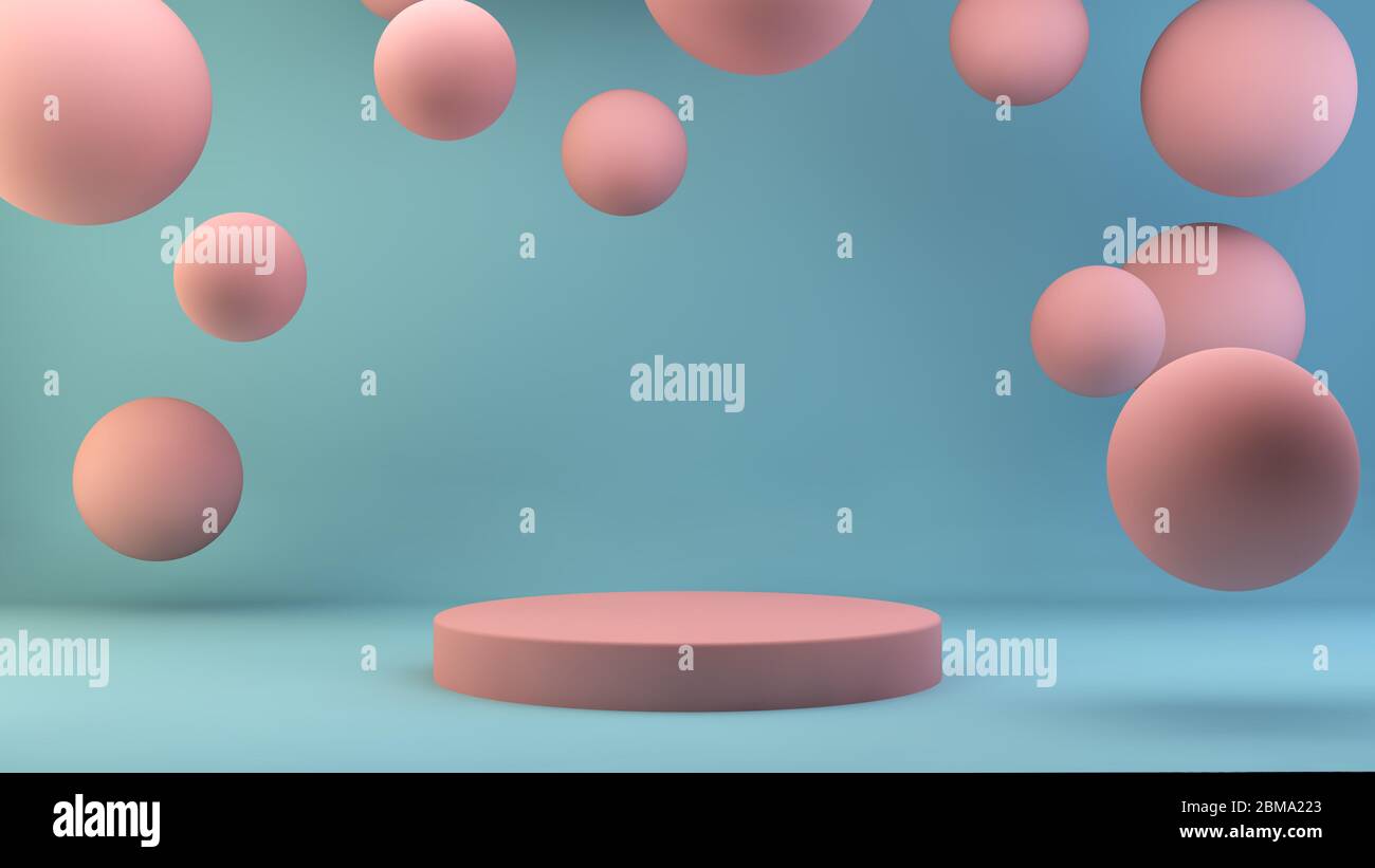 3d rendering pink platform for product presentation on blue background ...