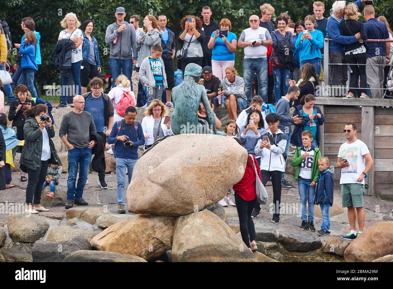 Little mermaid statue in Copenhagen. Landmark tourist attraction in ...