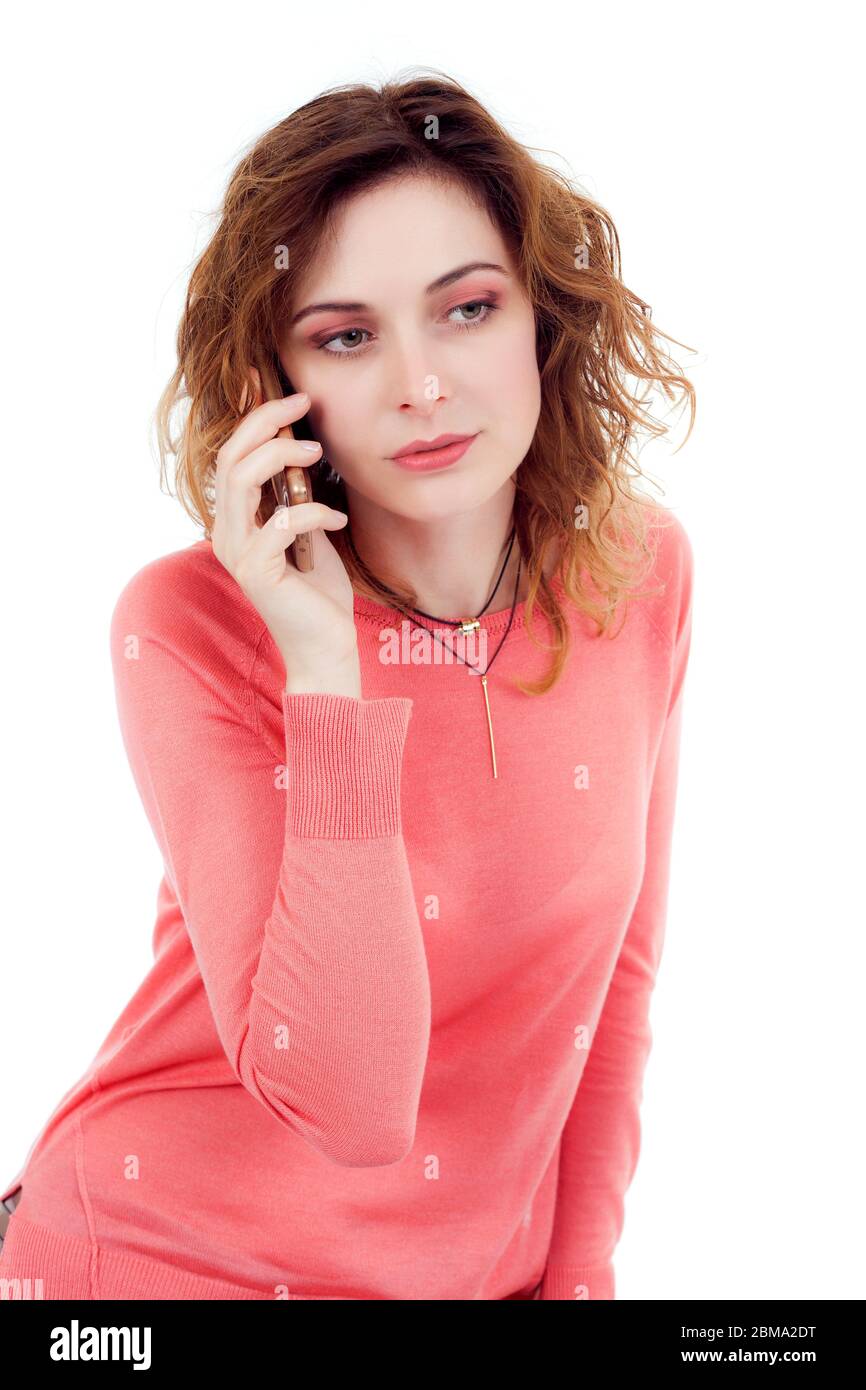 Portrait woman with mobile phone Stock Photo - Alamy