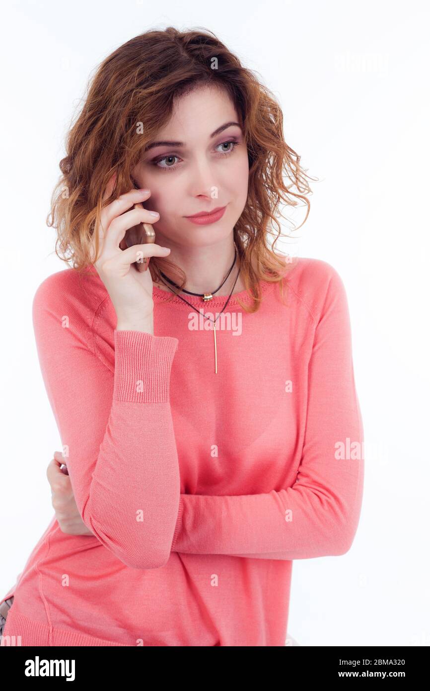 Portrait woman with mobile phone Stock Photo - Alamy