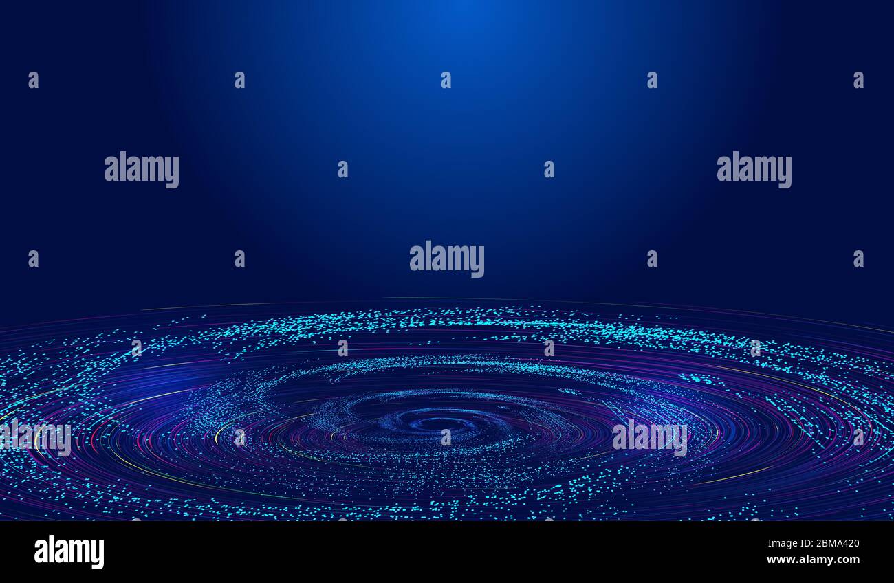 Glowing digital earth, cosmic swirl of particle flow, big data ...