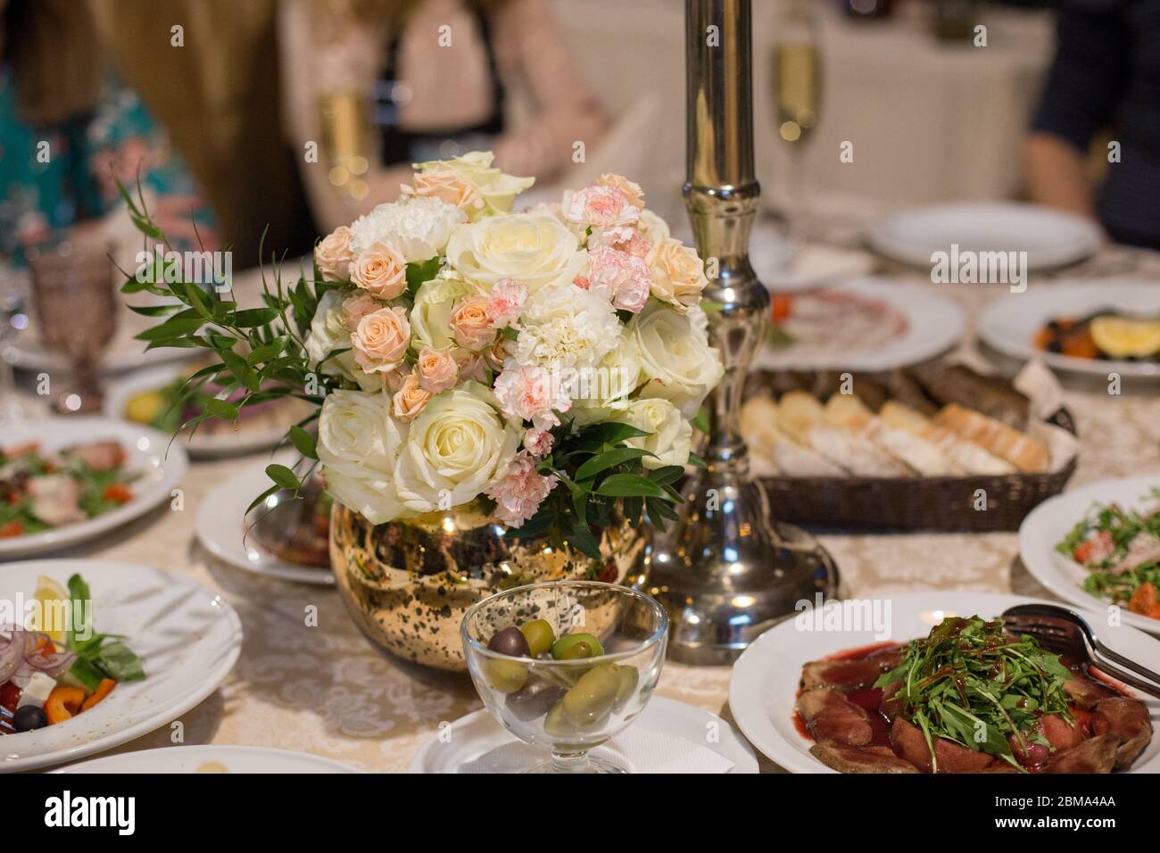food at wedding party in a restaurant with decor Stock Photo - Alamy