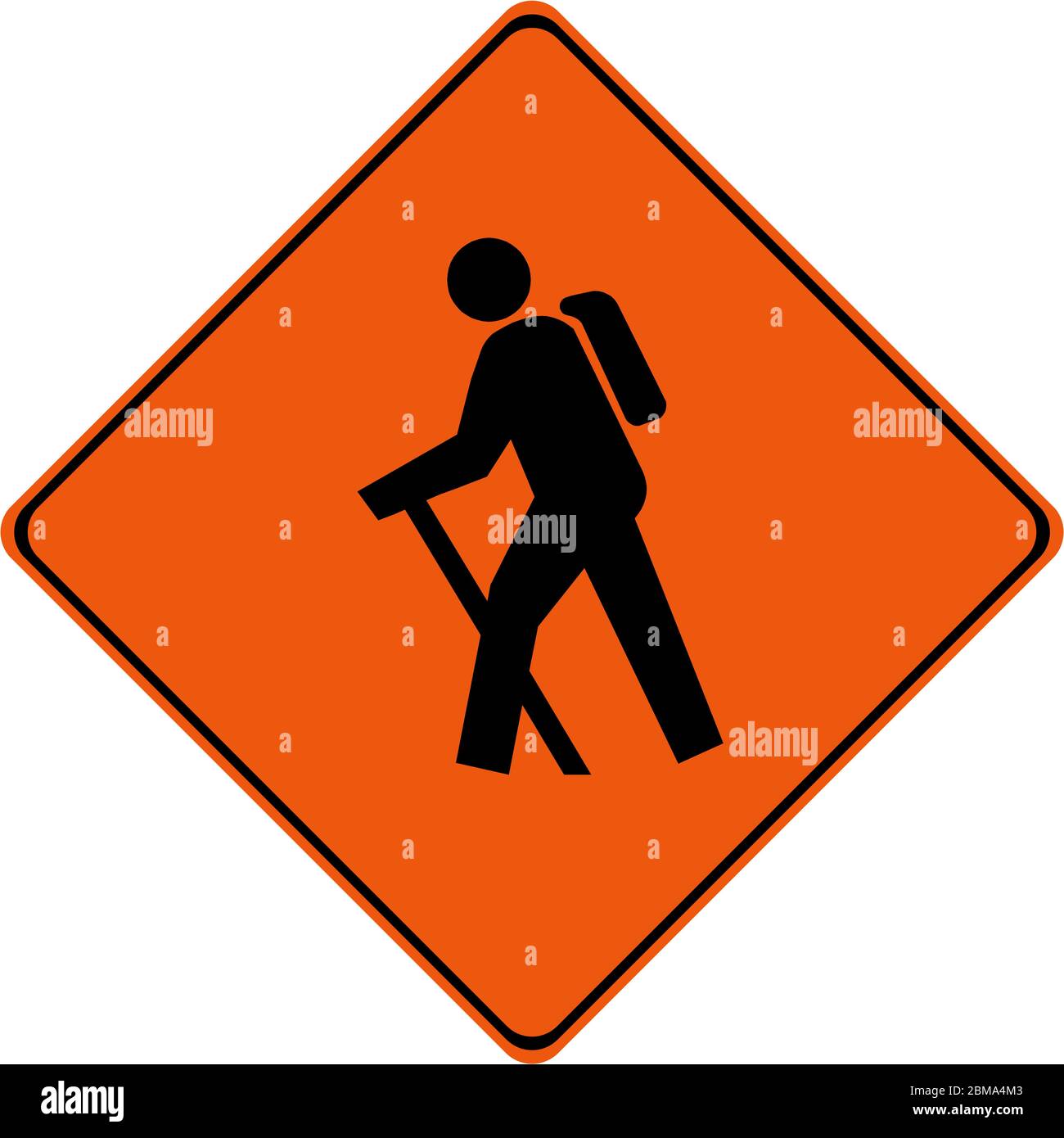 Warning sign with hiker symbol Stock Photo - Alamy