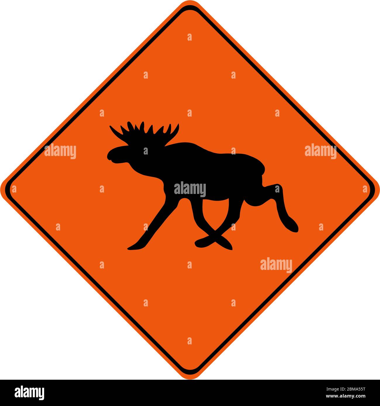 Warning sign with moose on road symbol Stock Photo - Alamy