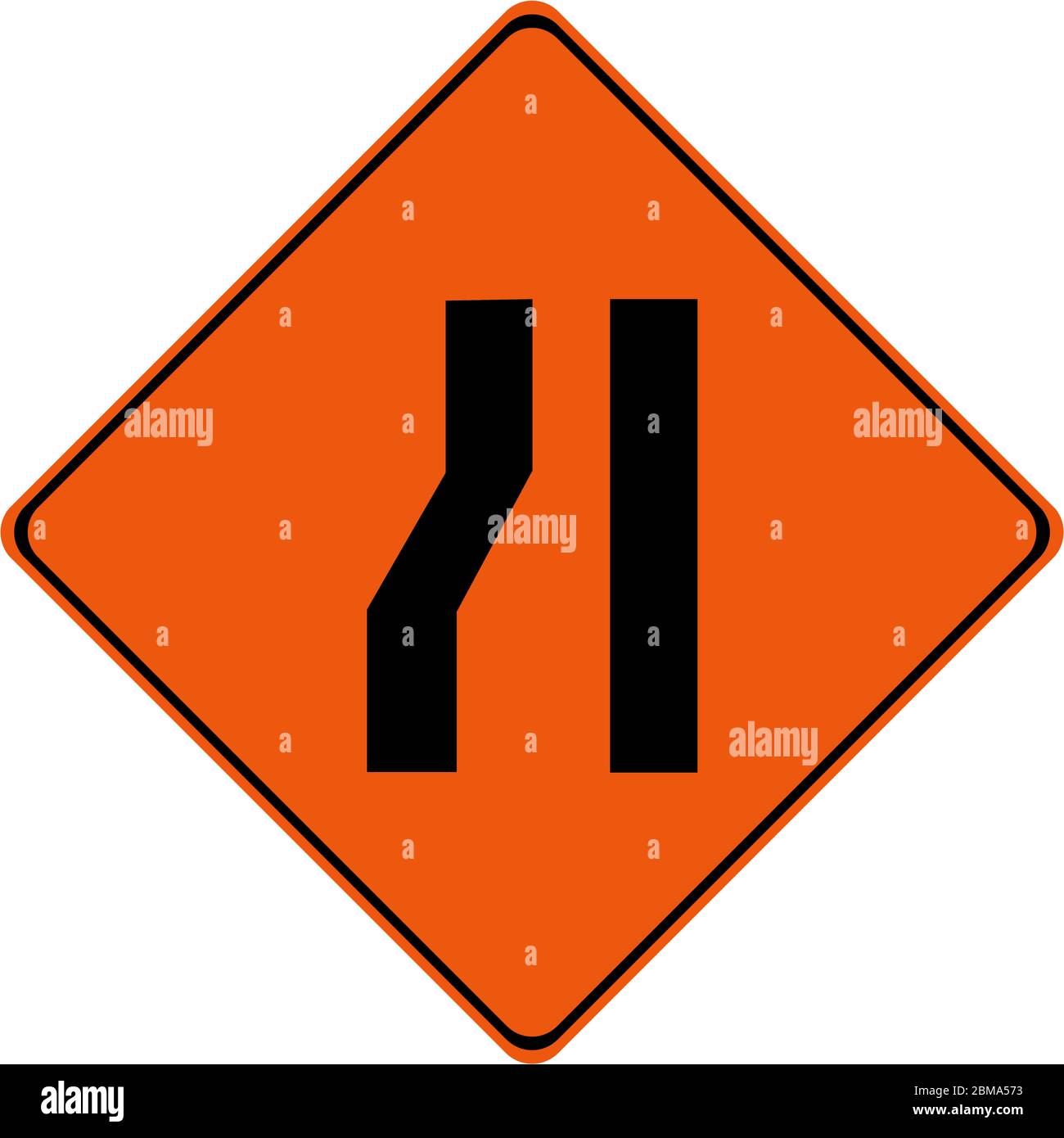 Warning sign with narrow road on left symbol Stock Photo - Alamy