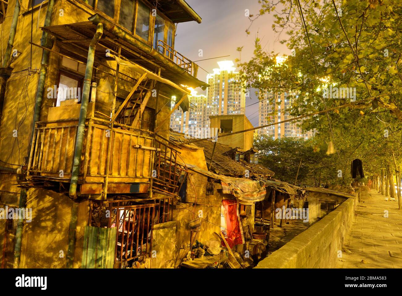 Partially demolished buildings in Changning district, in Shanghai ...