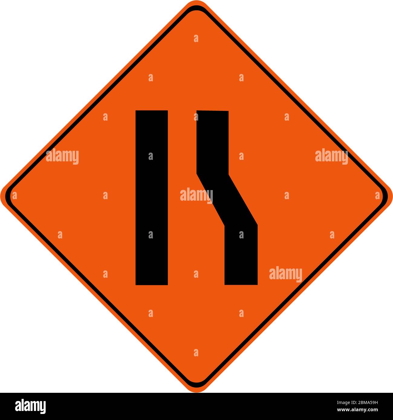 Warning sign with narrow road on right symbol Stock Photo - Alamy