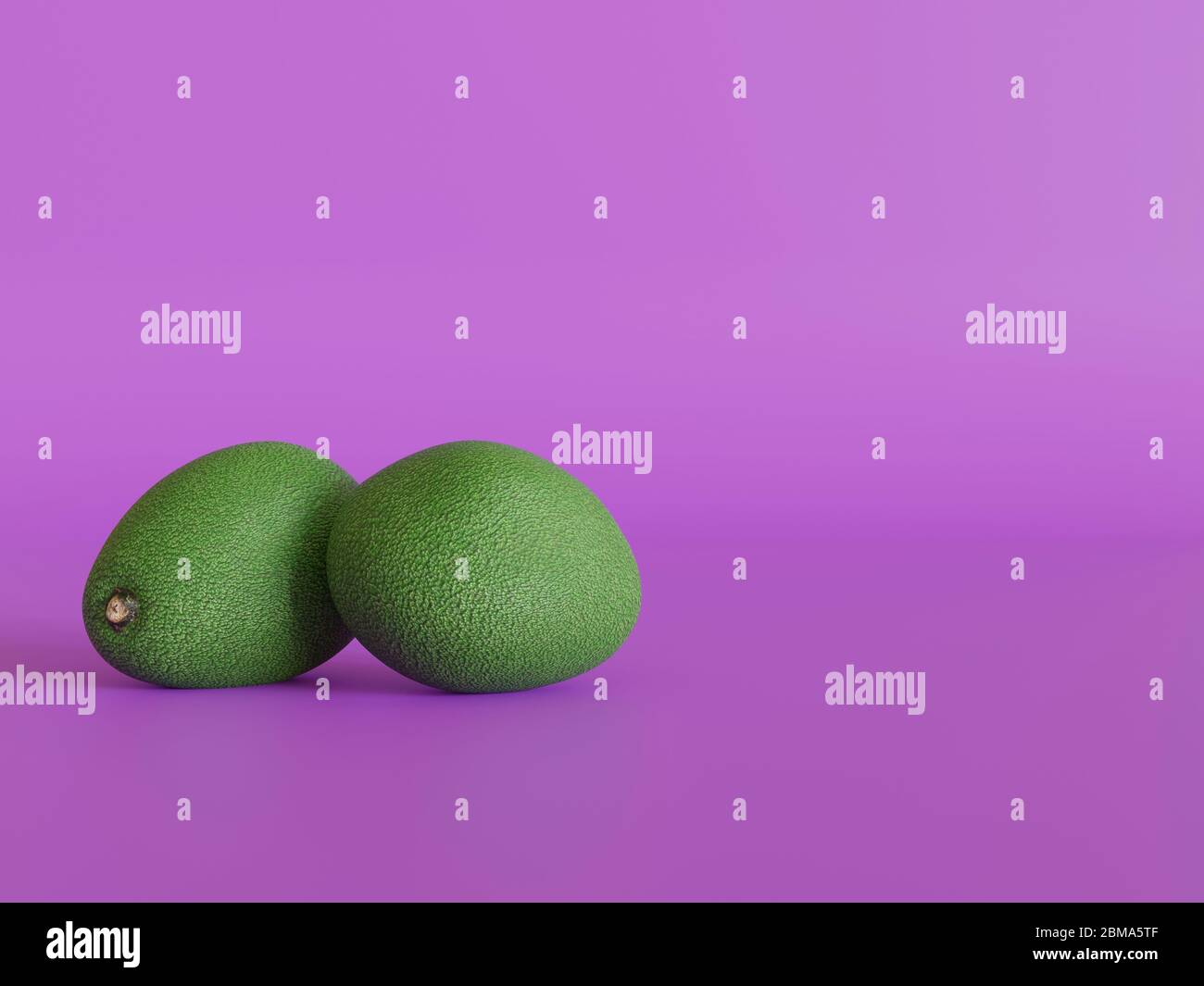 Avocados in purple background studio set viewed from the front product ...