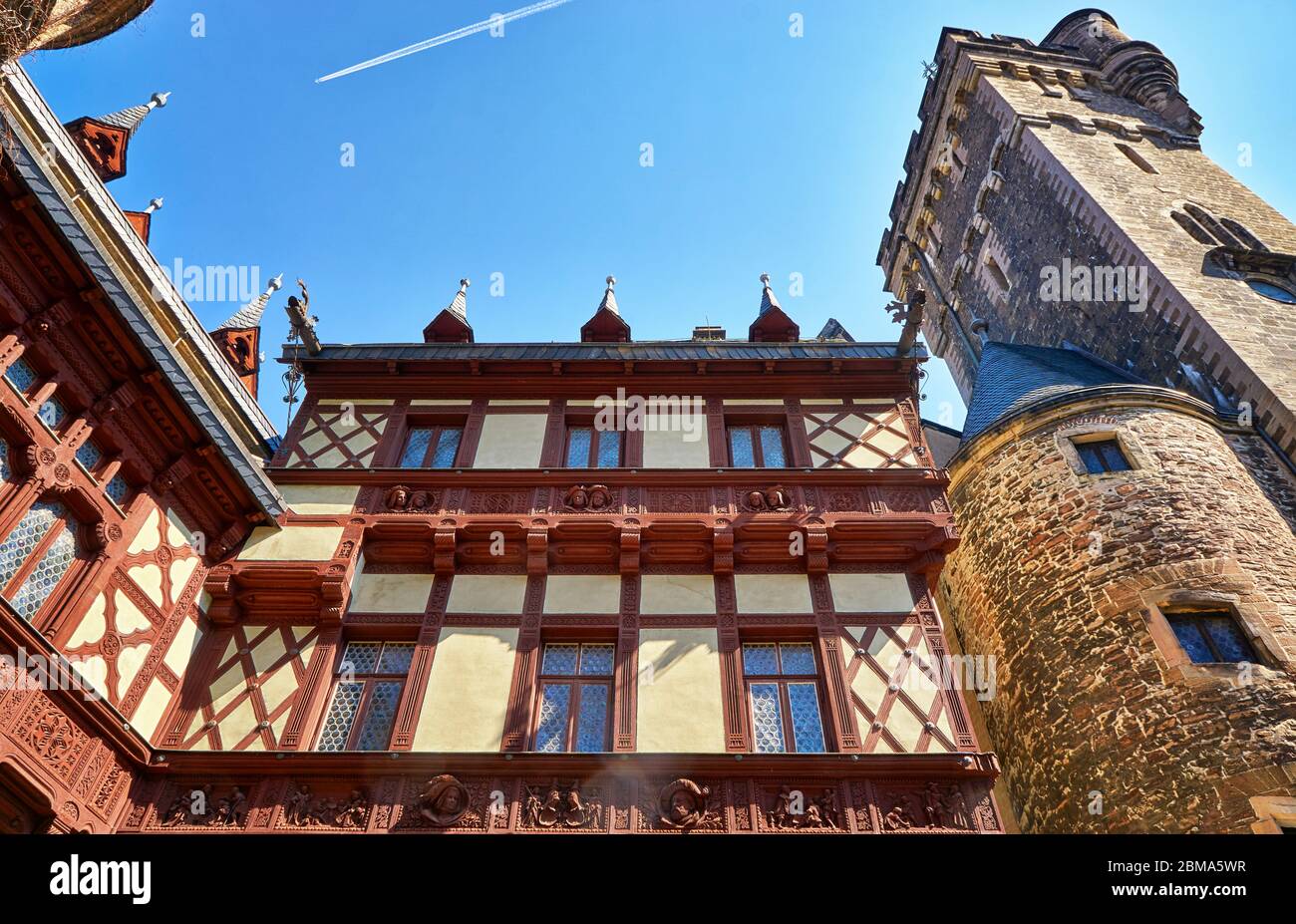 Tower and facade with old windows of Wernigerode Castle. Germany Stock ...