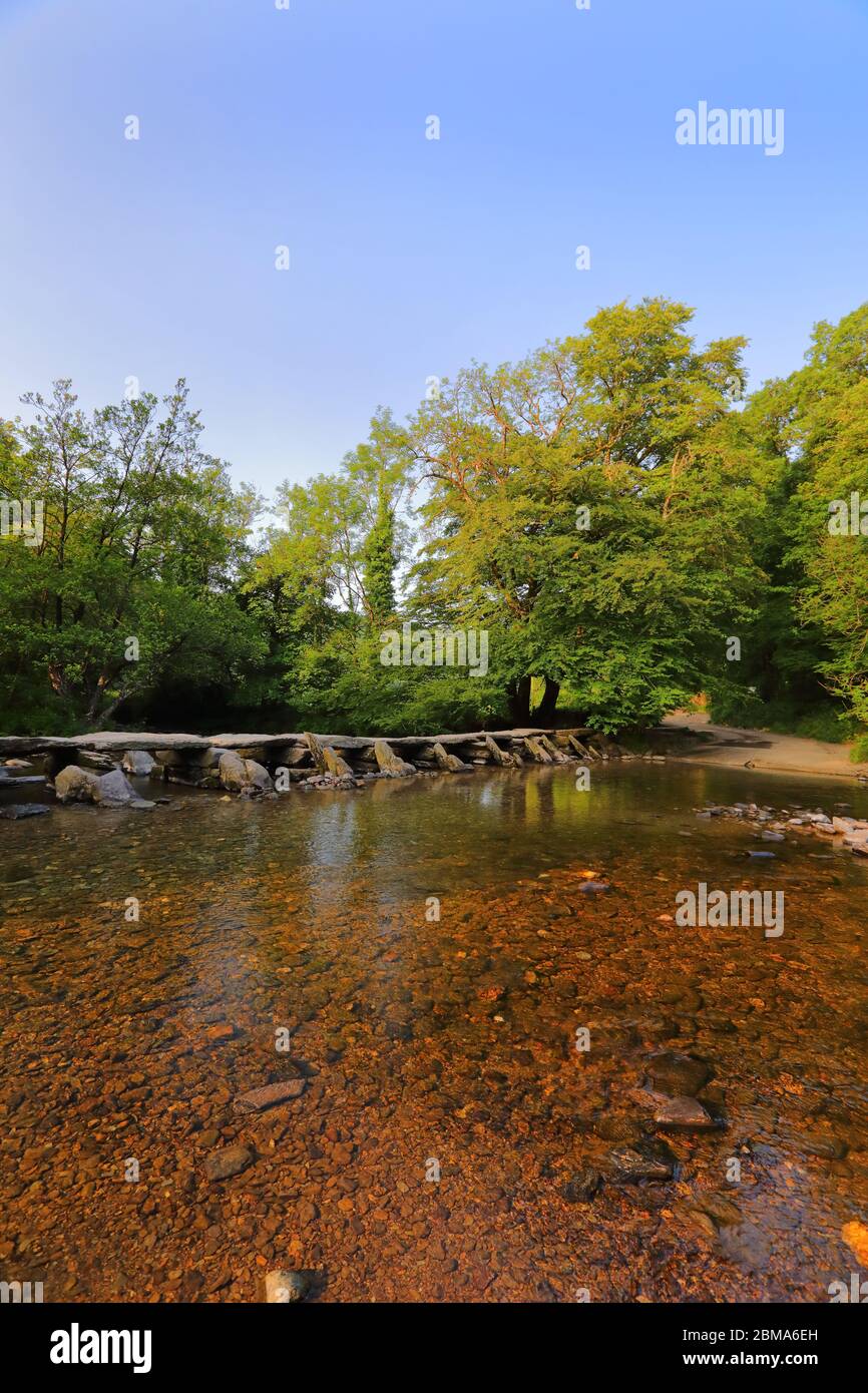 Tarr Steps medieval clapper bridge in Exmoor National Park, Somerset ...