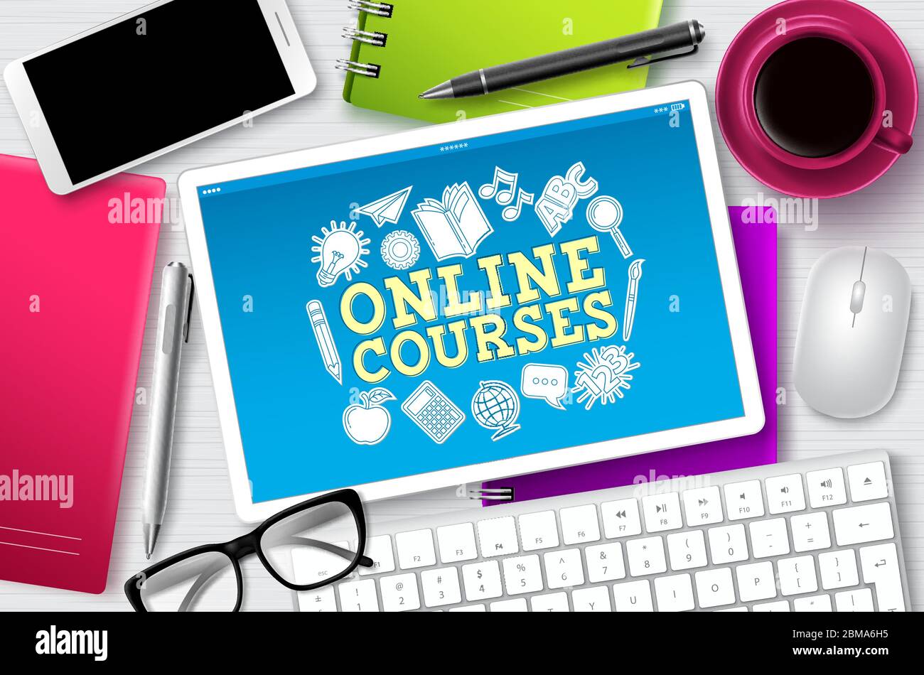 Online courses e-learning vector banner. E-learning online courses text ...