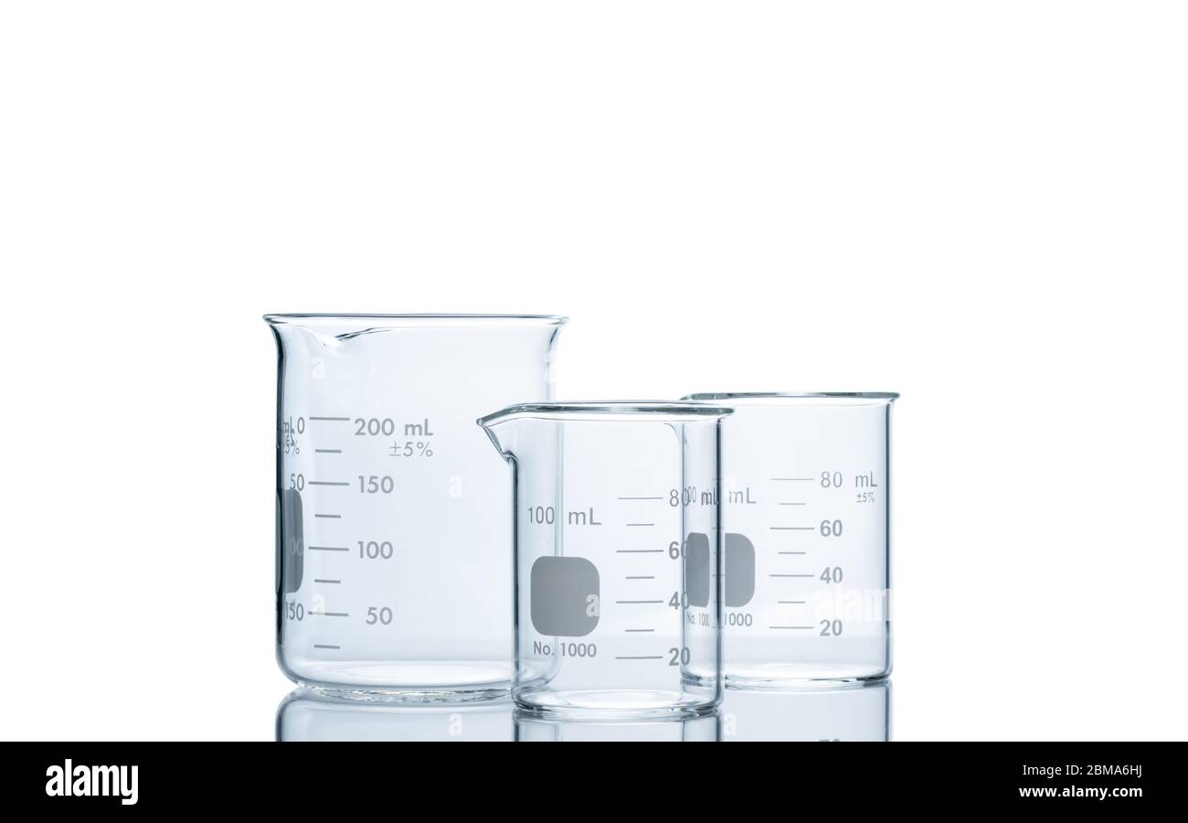 200ml and 80ml measuring beaker for science experiment in laboratory isolated on white ...