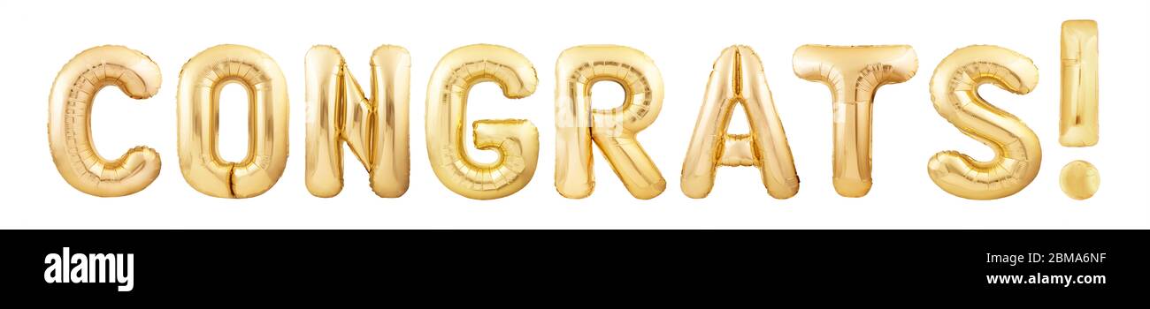 Congrats! greeting word made of golden balloons isolated on white ...