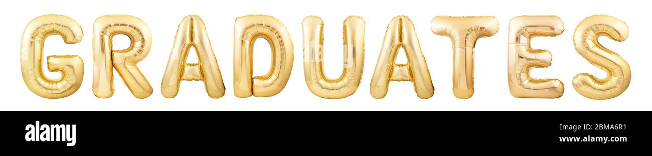 Graduates word made of golden inflatable balloons isolated on white ...