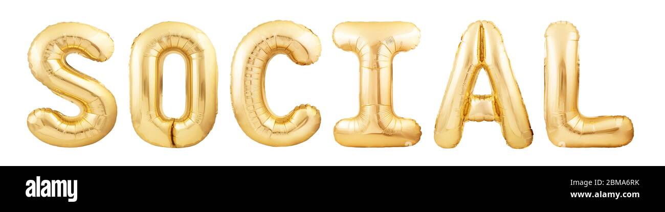 Social word made of golden balloons isolated on white background Stock ...