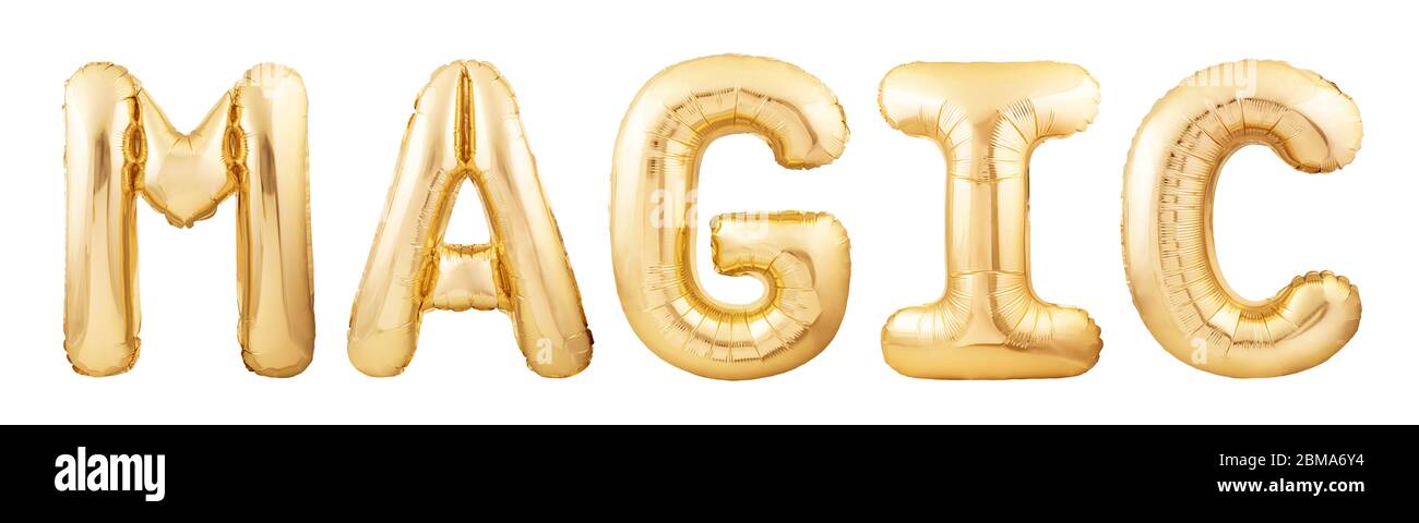 Magic word made of inflatable balloons isolated on white background ...