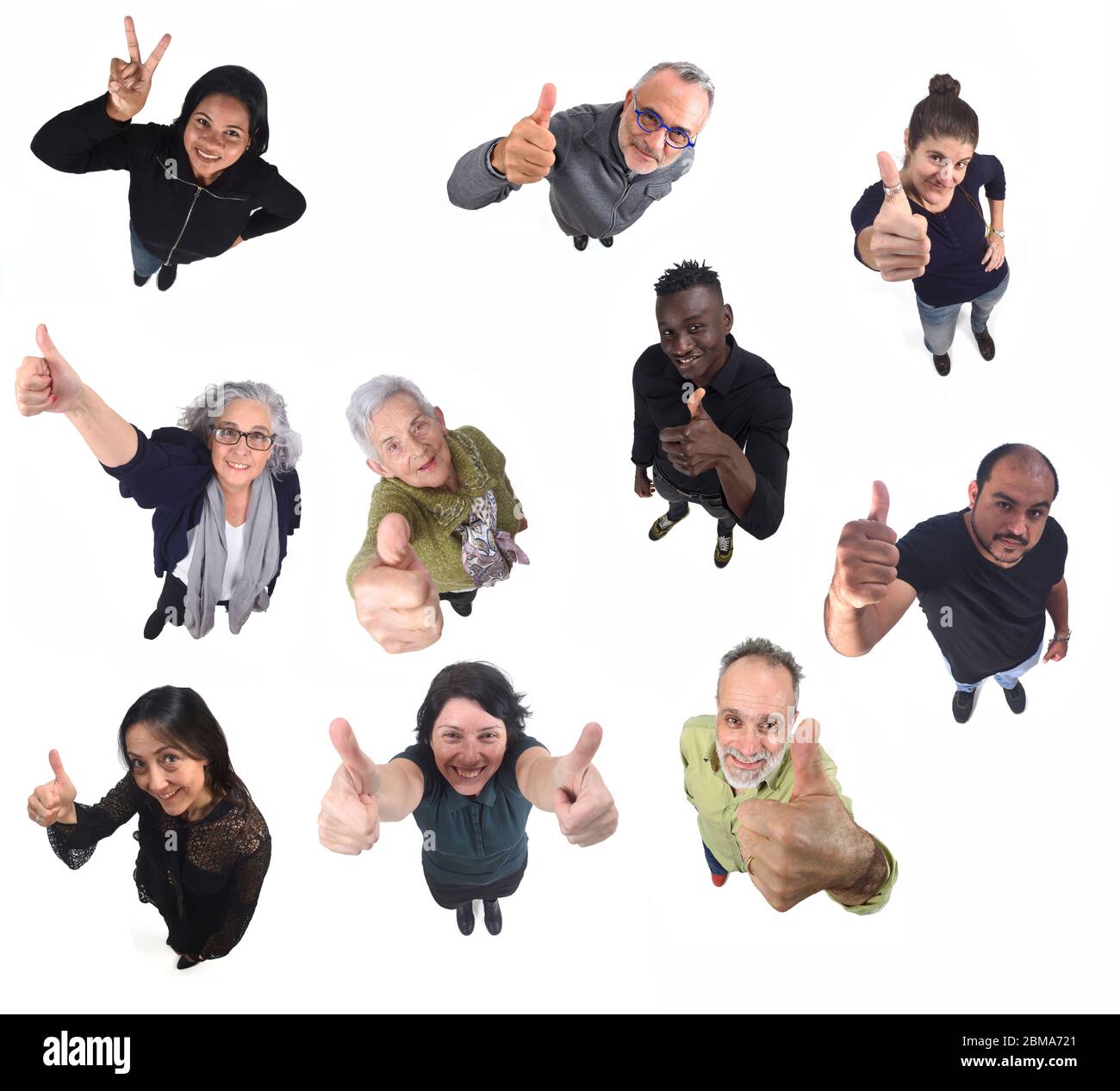 group of people thumbs up on white background Stock Photo - Alamy