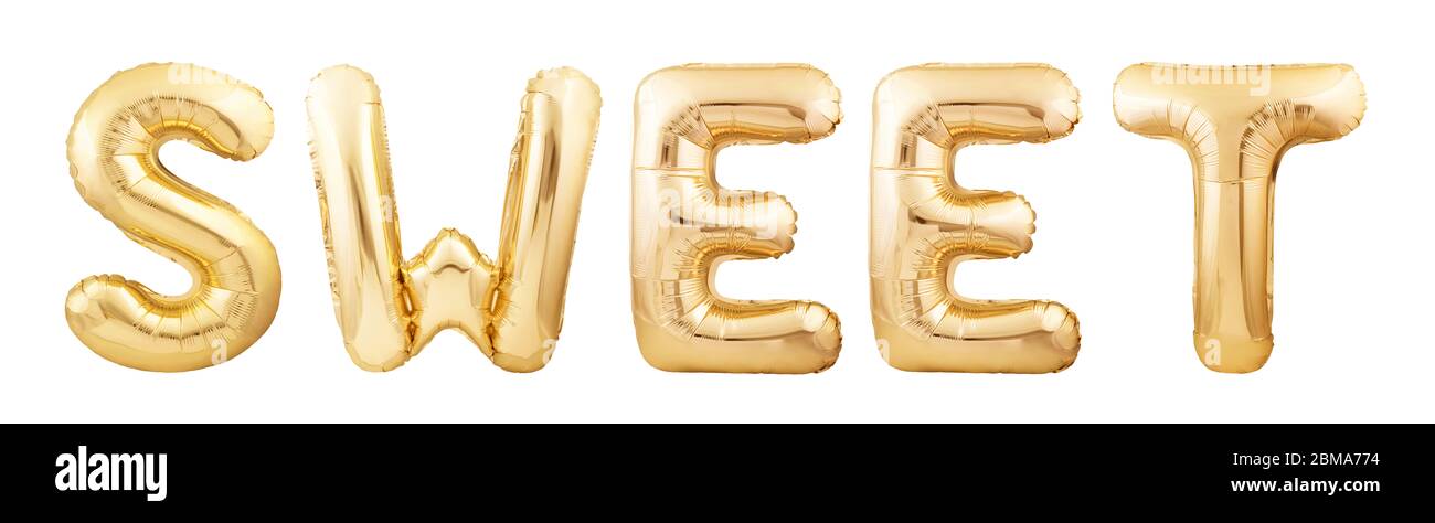 Sweet word made of inflatable balloons isolated on white background ...