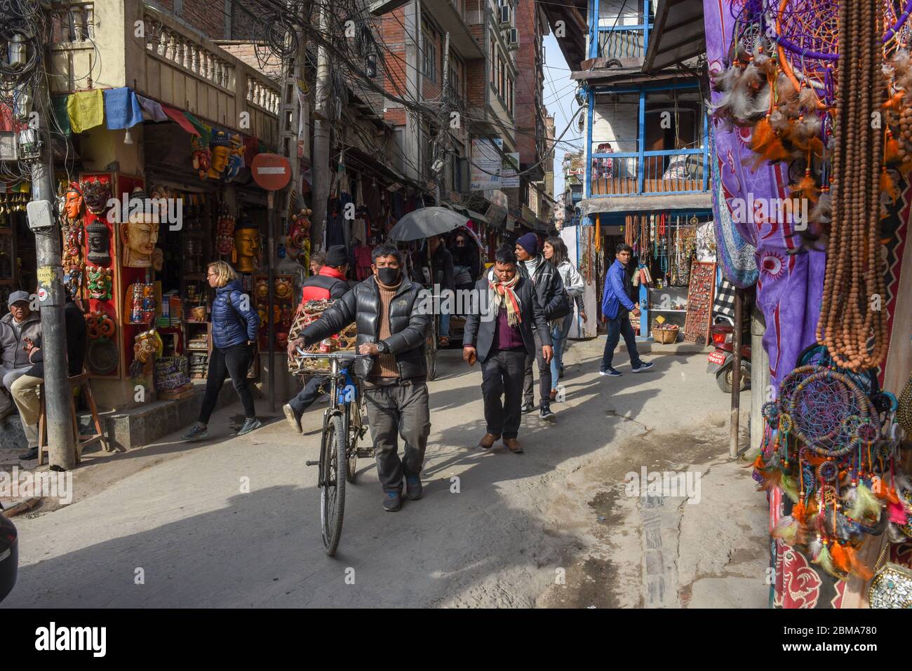 Kathmandu, Nepal - 6 January 2020: people walking on the old center of ...