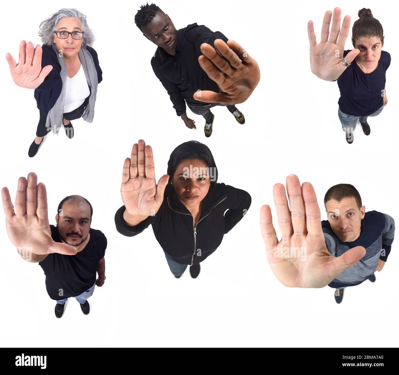 group of people with stop sign white background Stock Photo - Alamy