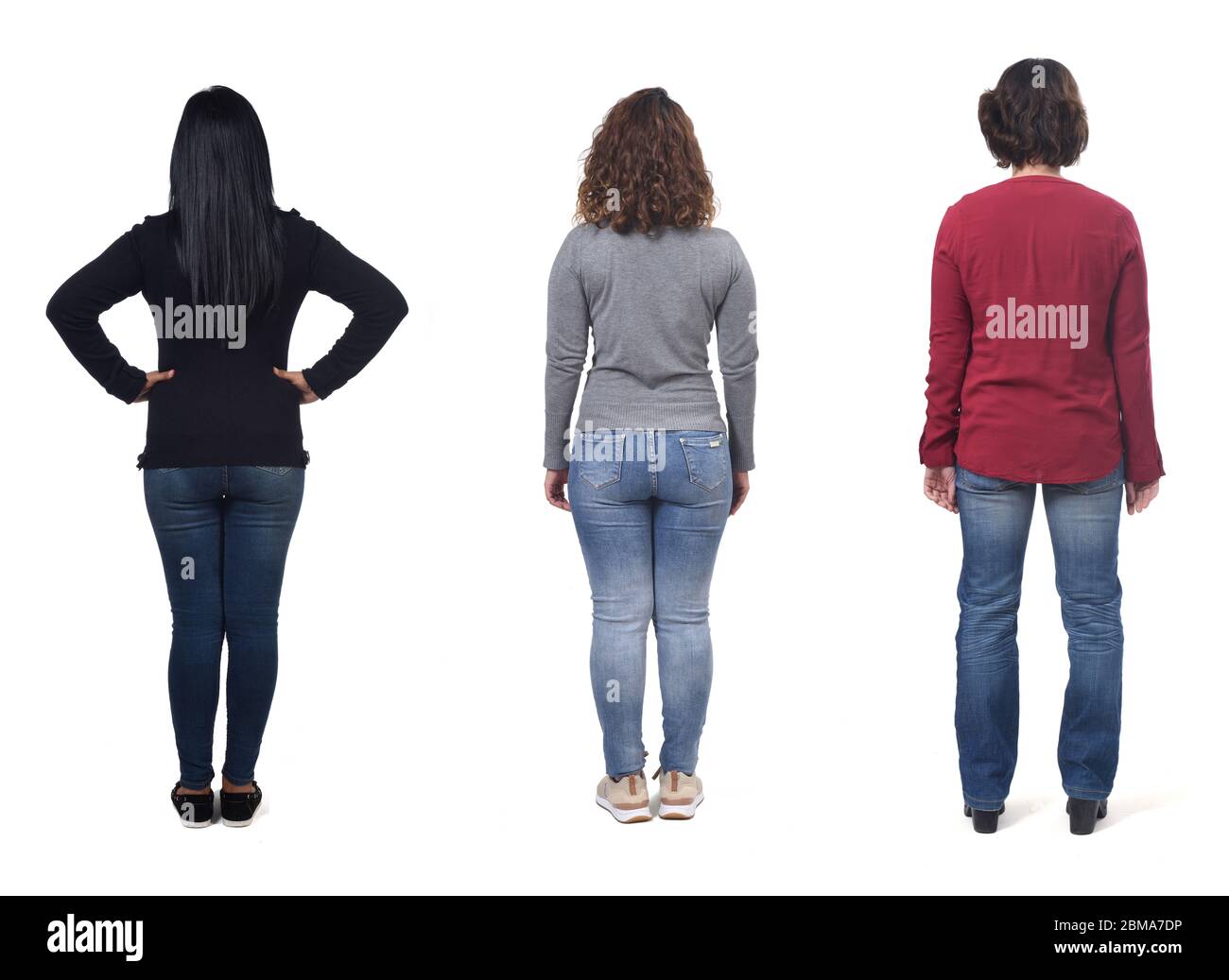 group of woman from behind on white background Stock Photo - Alamy