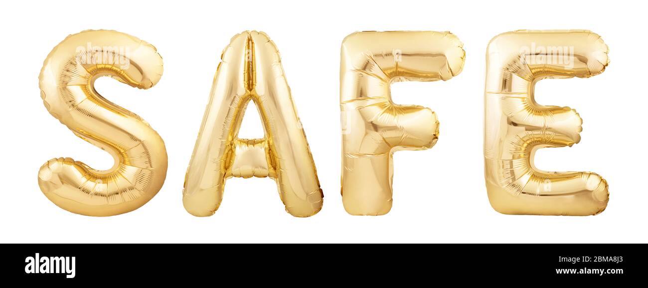Safe word made of golden inflatable balloon isolated on white ...