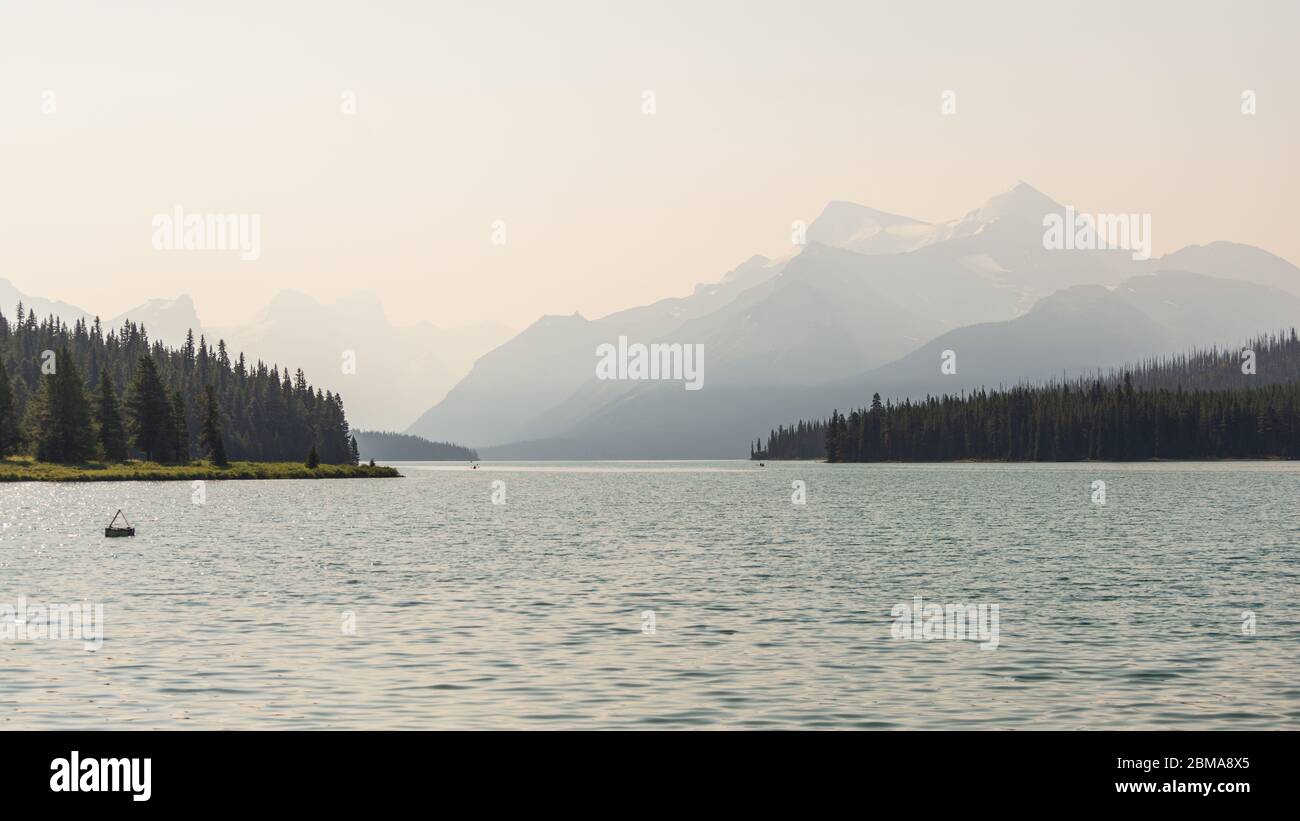 maligne lake and river views, Jasper National Park, Alberta, Canada ...