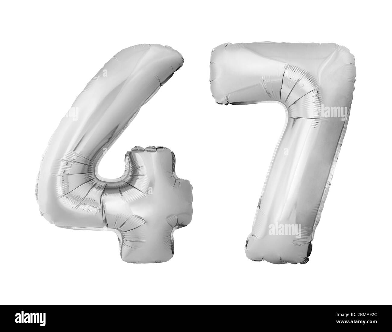 Number 47 forty seven made of silver inflatable balloons isolated on ...
