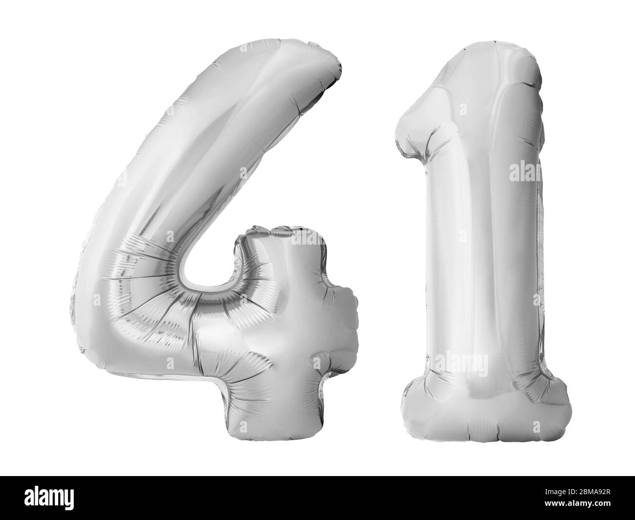 Number 41 forty one made of silver inflatable balloons isolated on ...