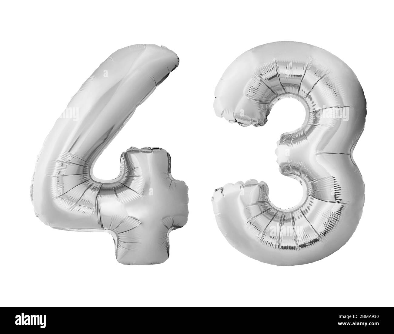 Number 43 forty three made of silver inflatable balloons isolated on ...