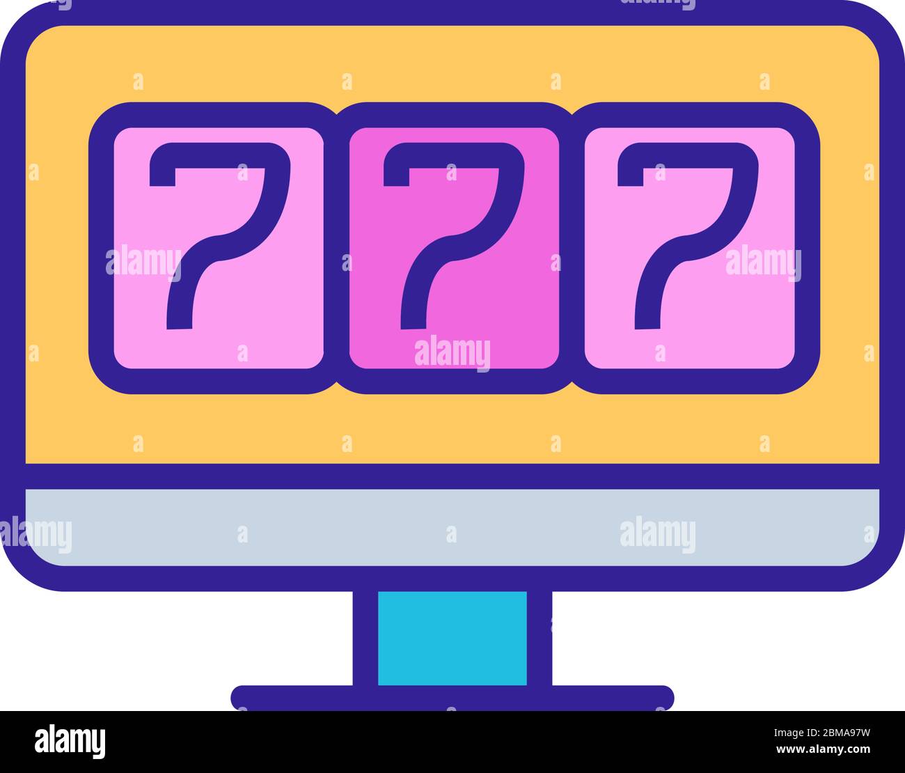three sevens computer slot icon vector outline illustration Stock ...