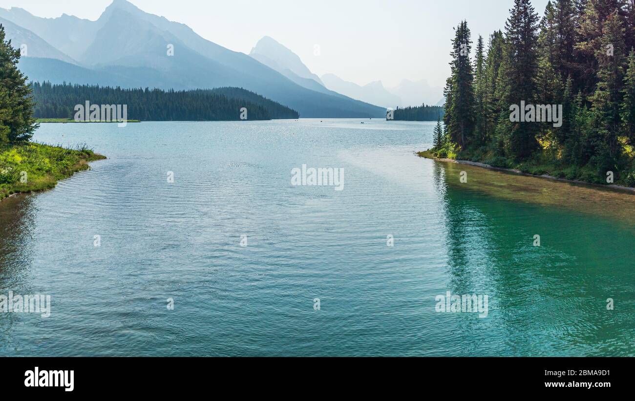 maligne lake and river views, Jasper National Park, Alberta, Canada ...