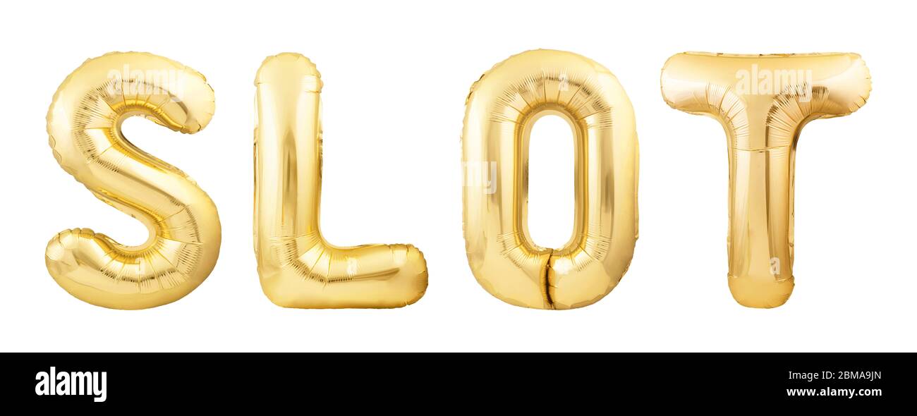 Word slot made of golden inflatable balloon isolated on white ...