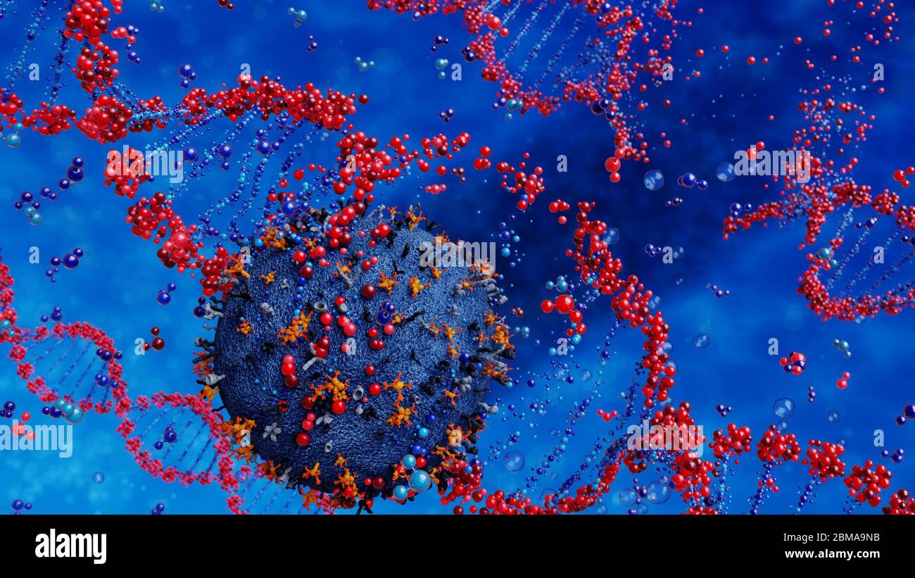 virus destroys human dna chain. Genome structure. helix molecule in the ...