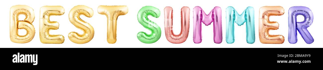 Words wow summer made of colorful inflatable balloon letters isolated ...
