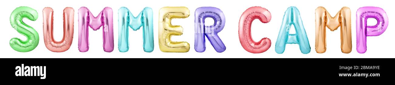 Words summer camp made of colorful inflatable balloon letters isolated ...