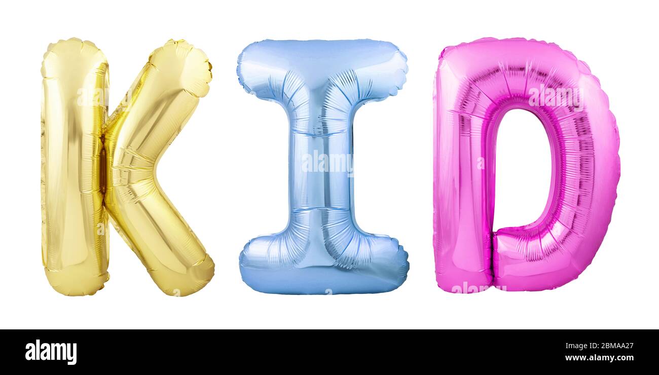 Word kid made of colorful inflatable balloons isolated on white ...