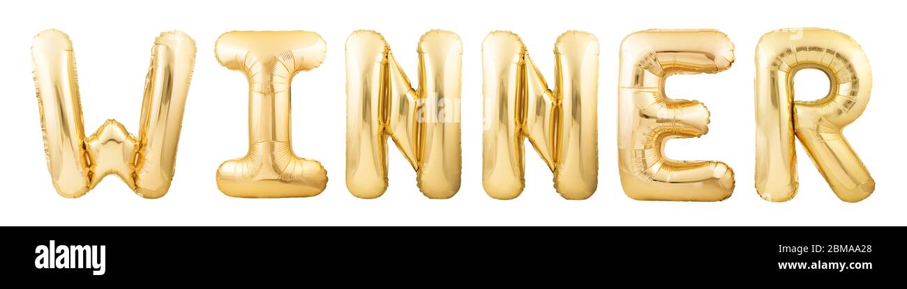 Word winner made of golden inflatable balloon isolated on white ...