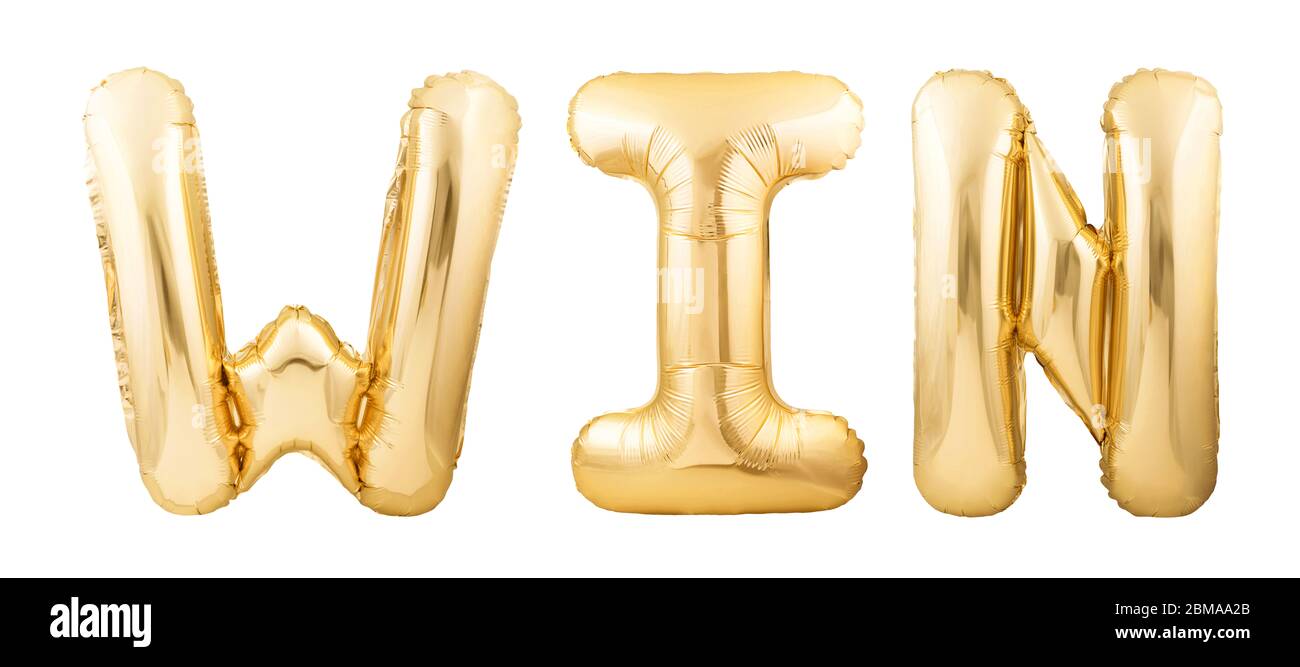 Word win made of golden inflatable balloon isolated on white background ...