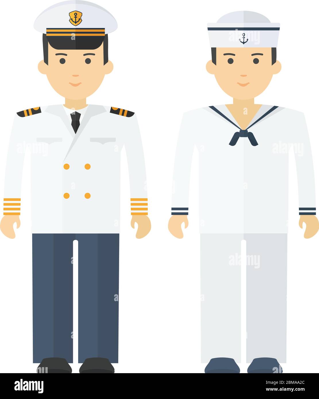 Naval captain and shipboy. Flat vector cartoon illustration Stock ...