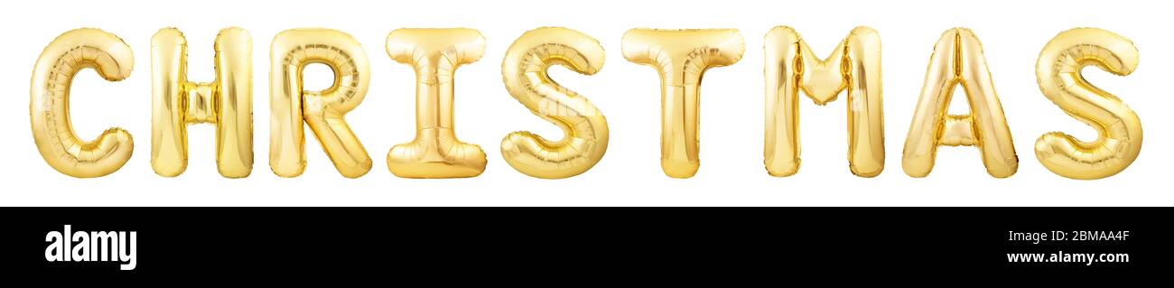 Word Christmas made of golden inflatable balloons isolated on white ...