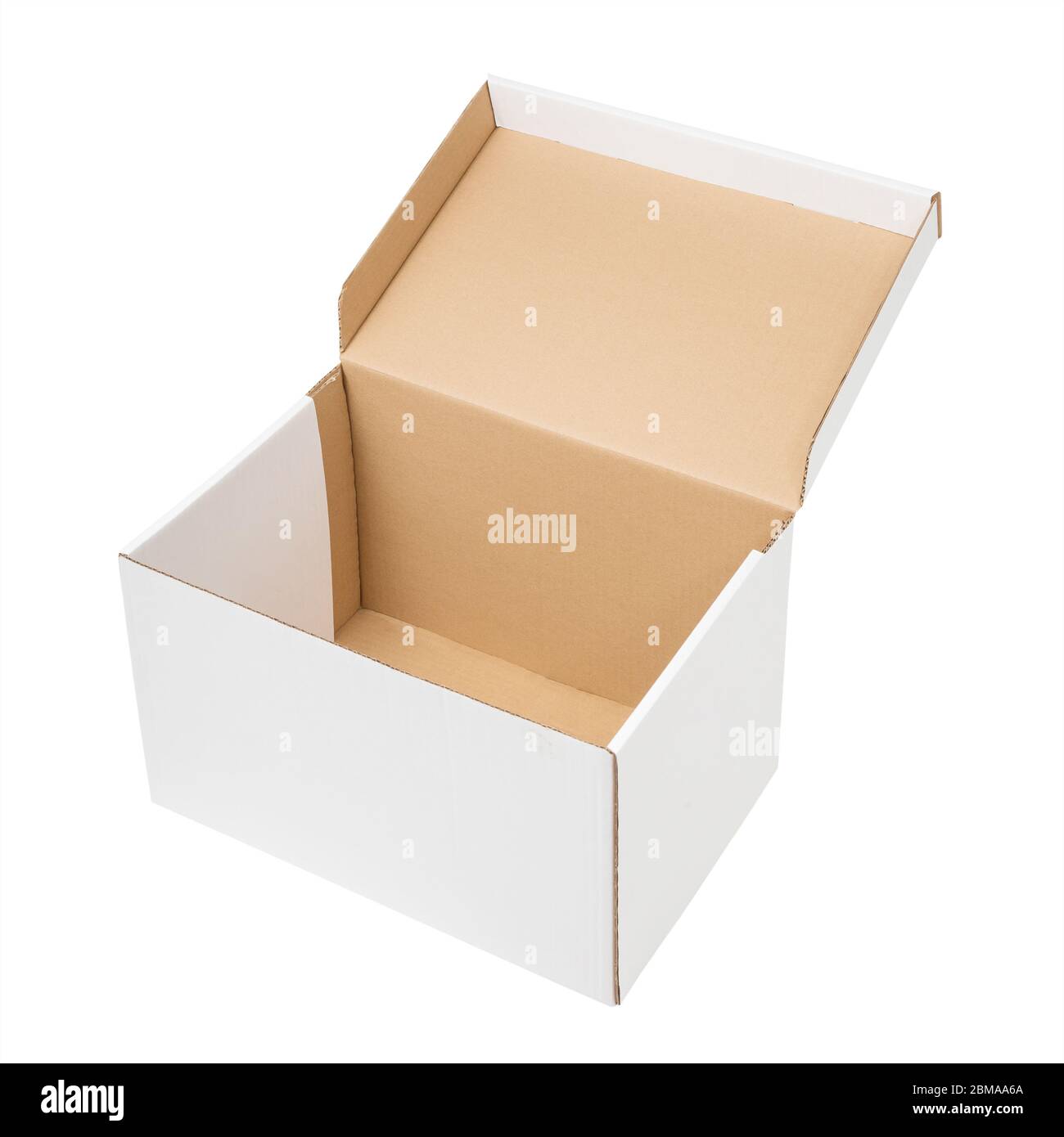 White open corrugated carton box isolated on a white background. High ...