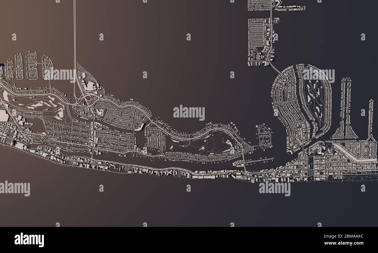 Miami, Florida, USA city map 3D Rendering. Aerial satellite view Stock ...