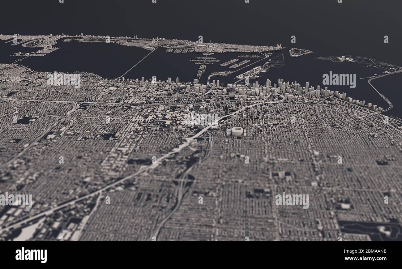 Miami, Florida, USA city map 3D Rendering. Aerial satellite view Stock ...