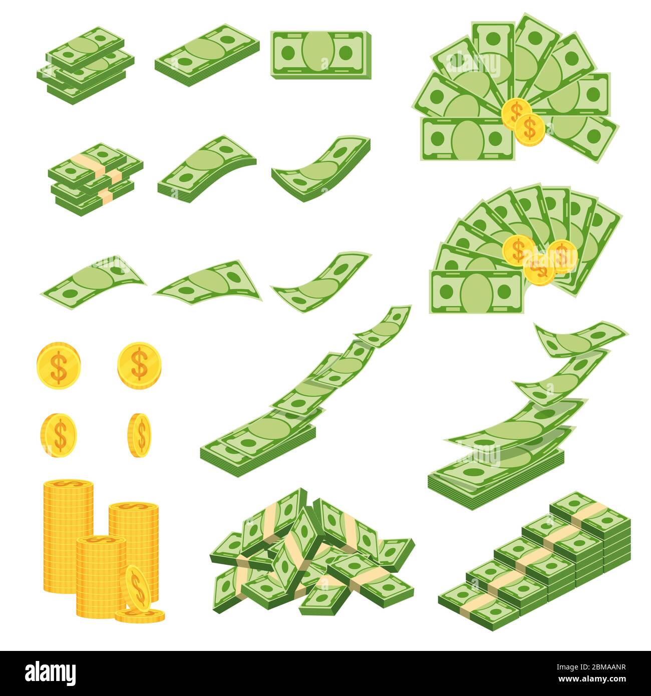 Set a various kind of money. Flat vector cartoon money illustration ...