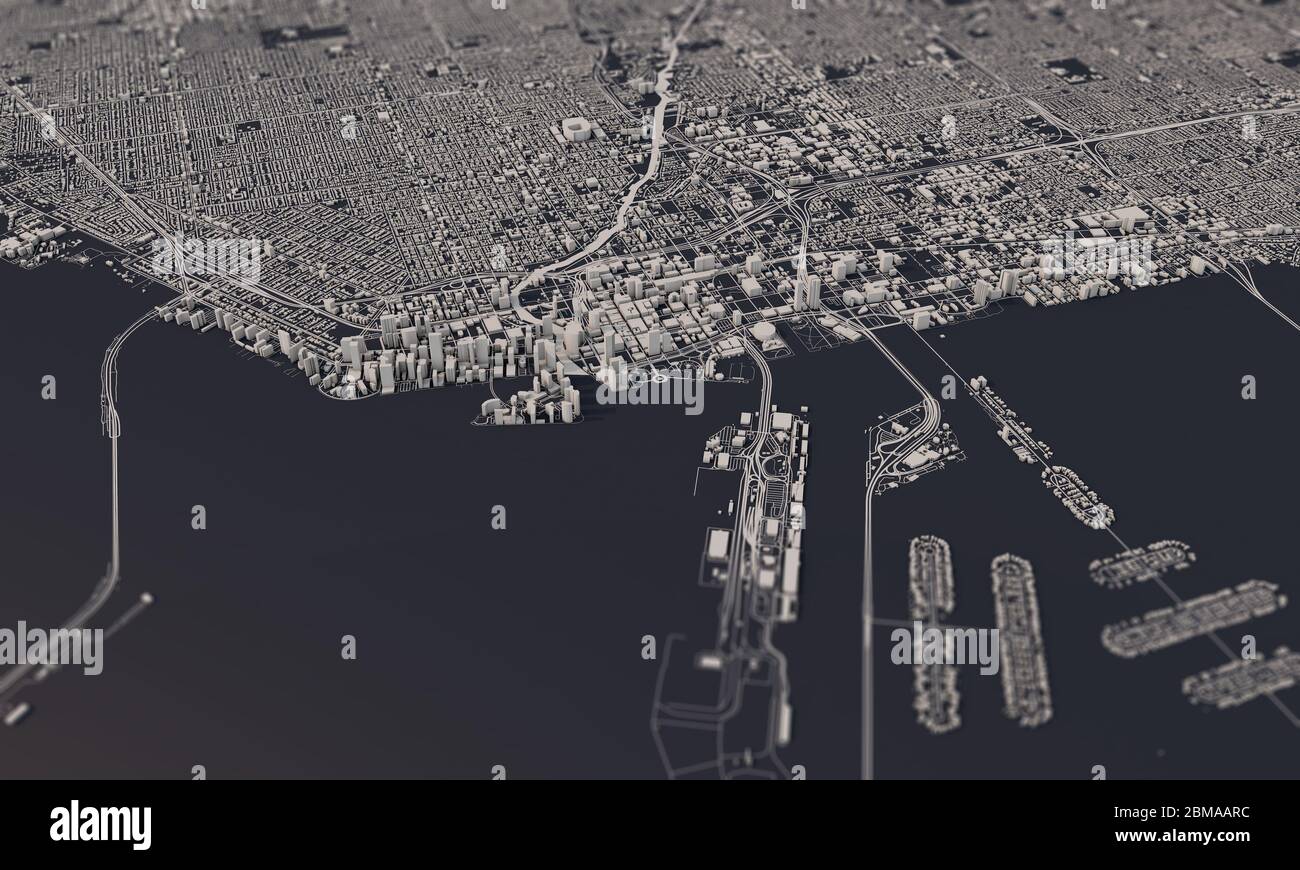 Miami, Florida, USA city map 3D Rendering. Aerial satellite view Stock ...