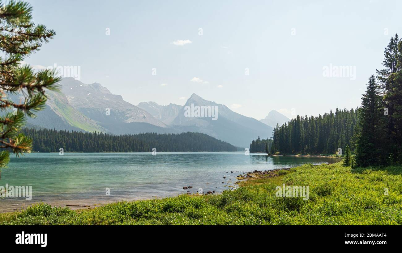 maligne lake and river views, Jasper National Park, Alberta, Canada ...