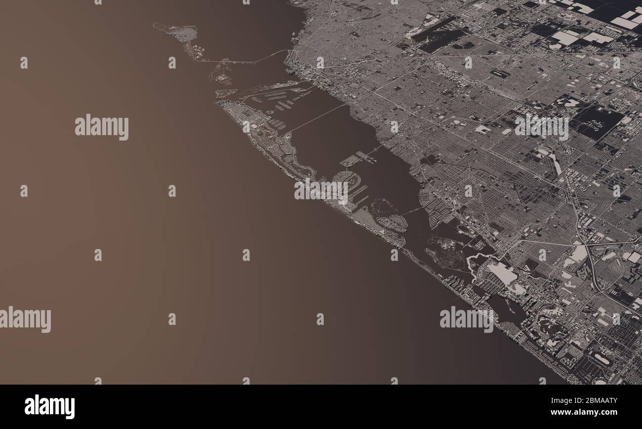 Miami, Florida, USA city map 3D Rendering. Aerial satellite view Stock ...