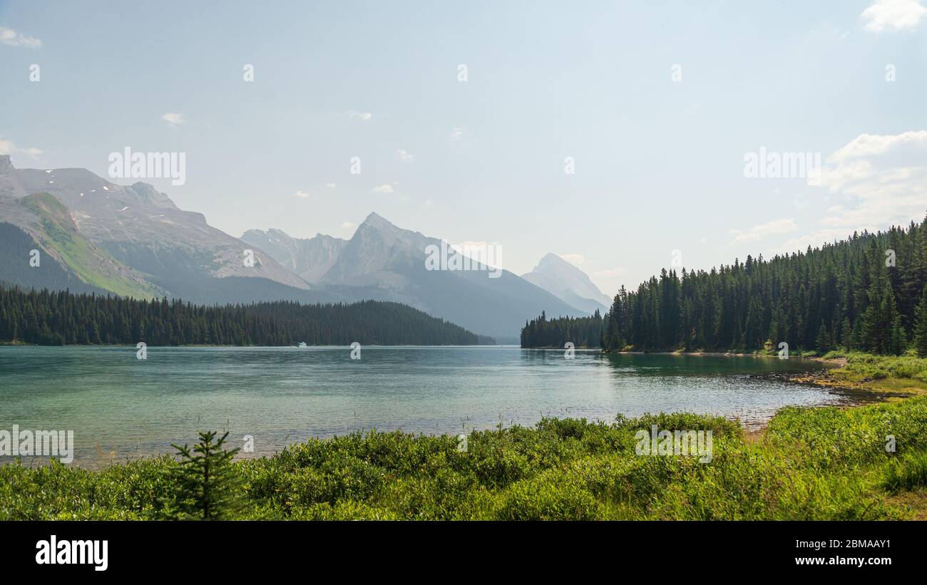 maligne lake and river views, Jasper National Park, Alberta, Canada ...